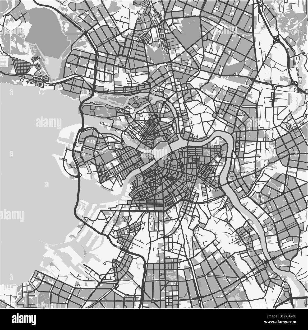 Map of Saint Petersburg in Russia in grayscale. Contains layered vector ...