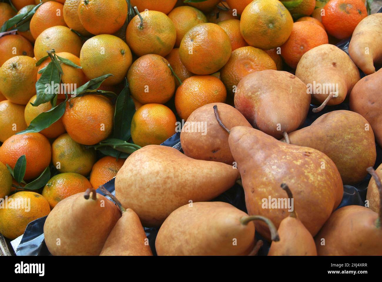 Clementine and pear stall Stock Photo - Alamy