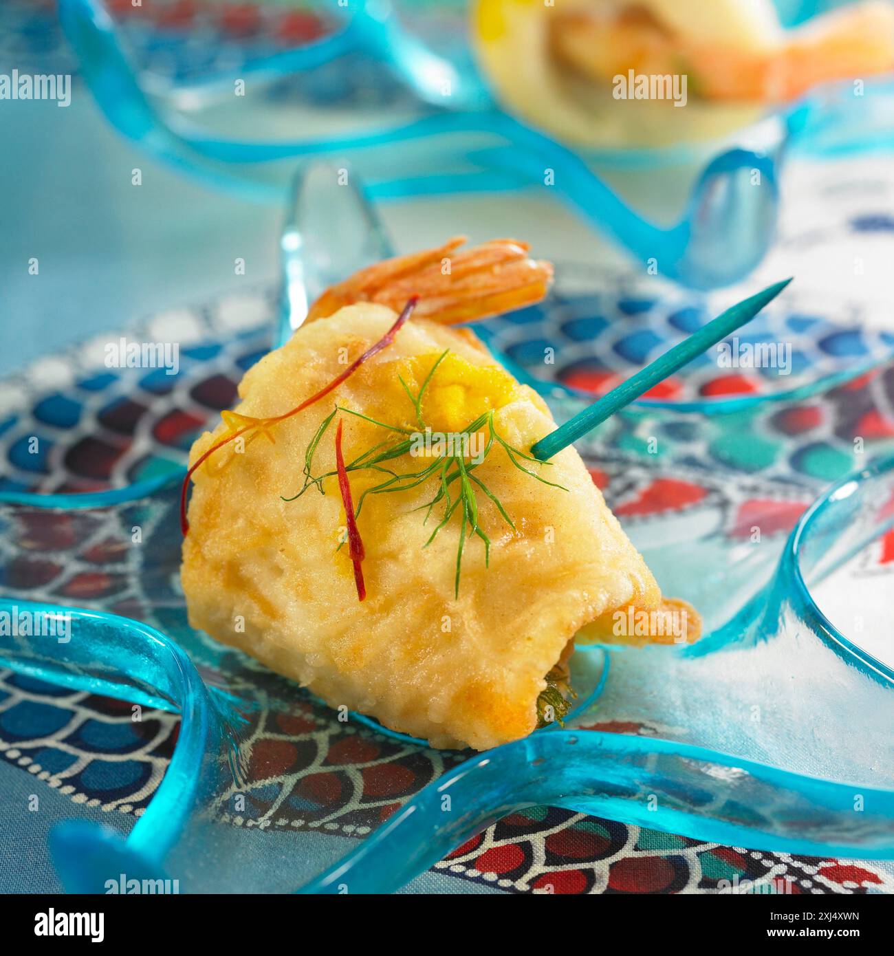 Sole and shrimp mini skewer Stock Photo - Alamy
