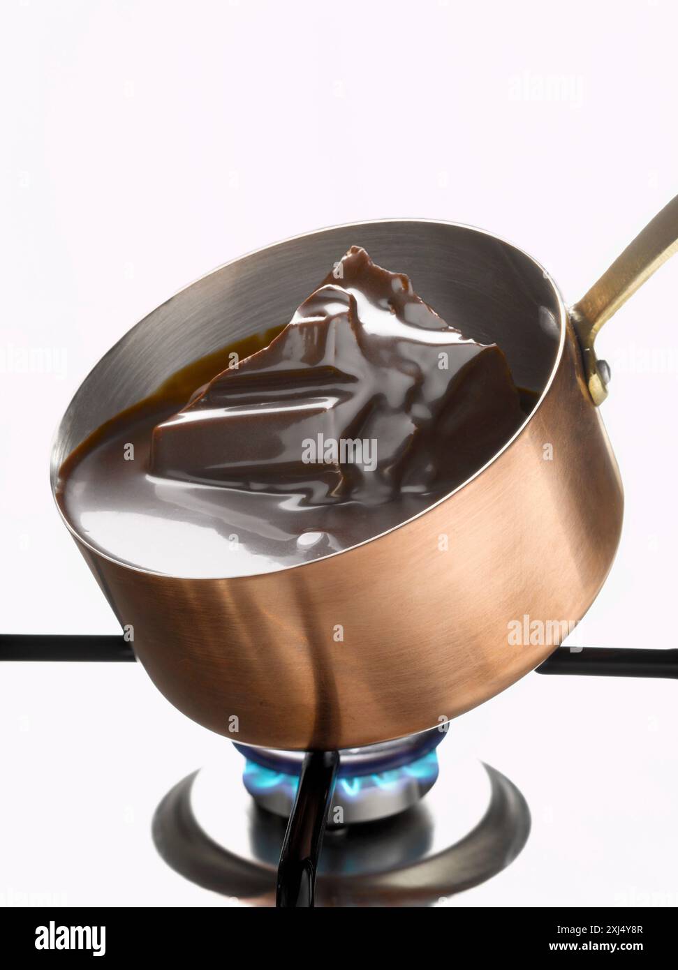 Melting dark chocolate in a copper saucepan Stock Photo - Alamy