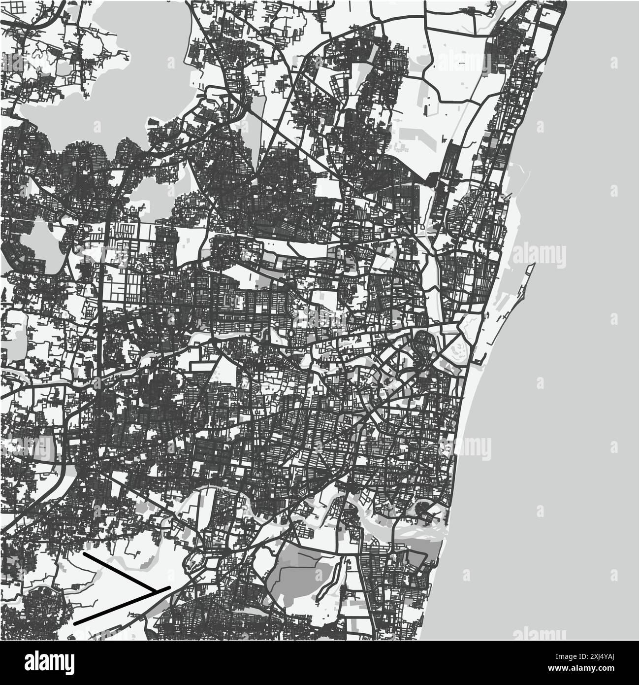Map of Chennai in India in grayscale. Contains layered vector with roads water, parks, etc Stock ...