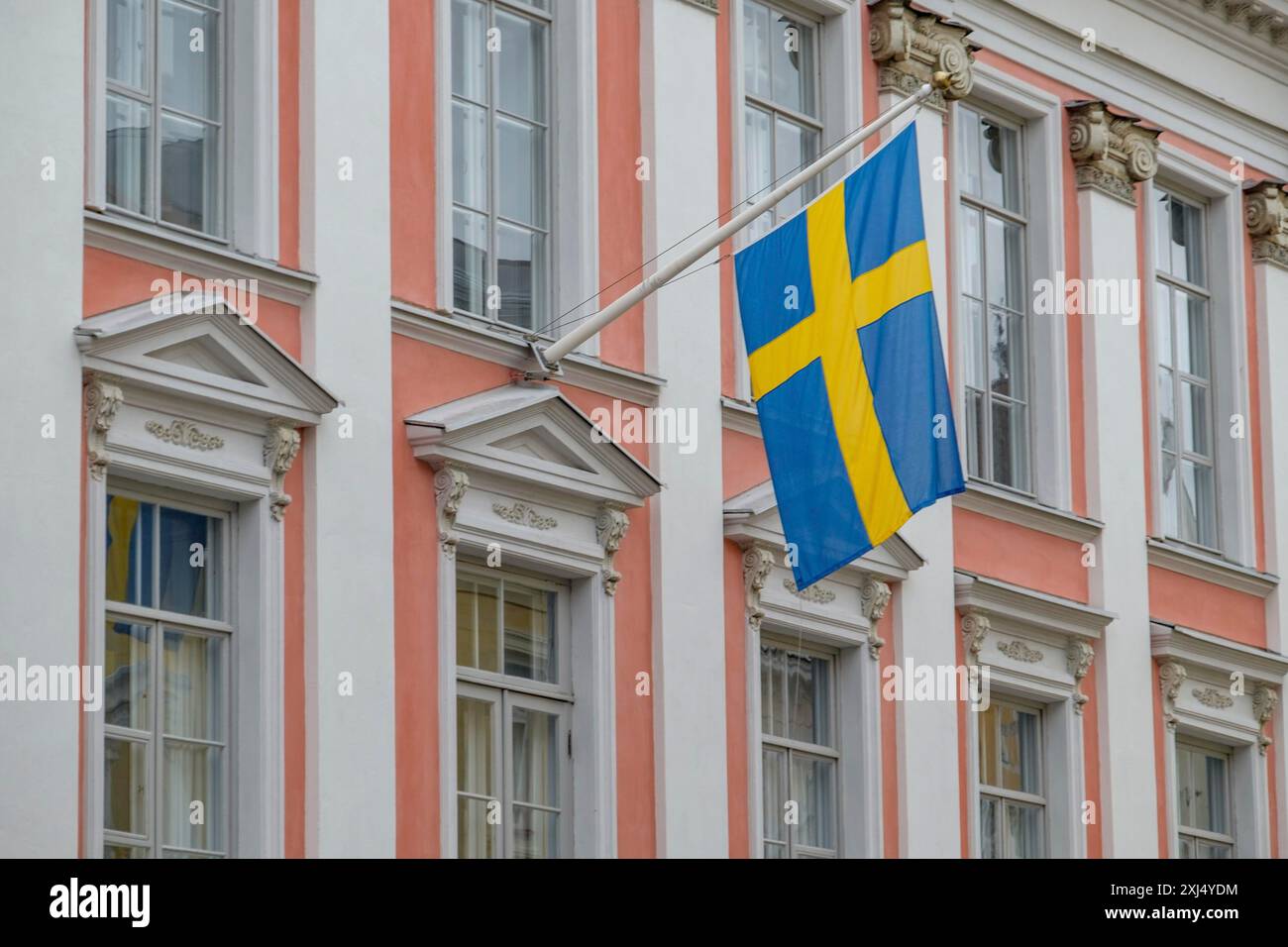 Building with Swedish flag and decorative facade, typical of a historic ...