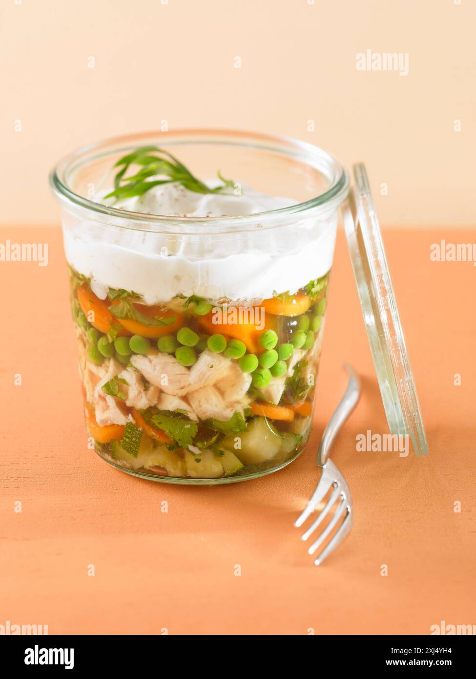 Verrine of chicken and vegetable aspic terrine Stock Photo - Alamy