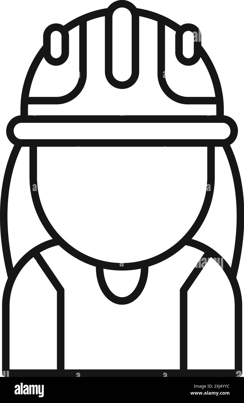 Line art icon of a female construction worker wearing a hard hat for ...