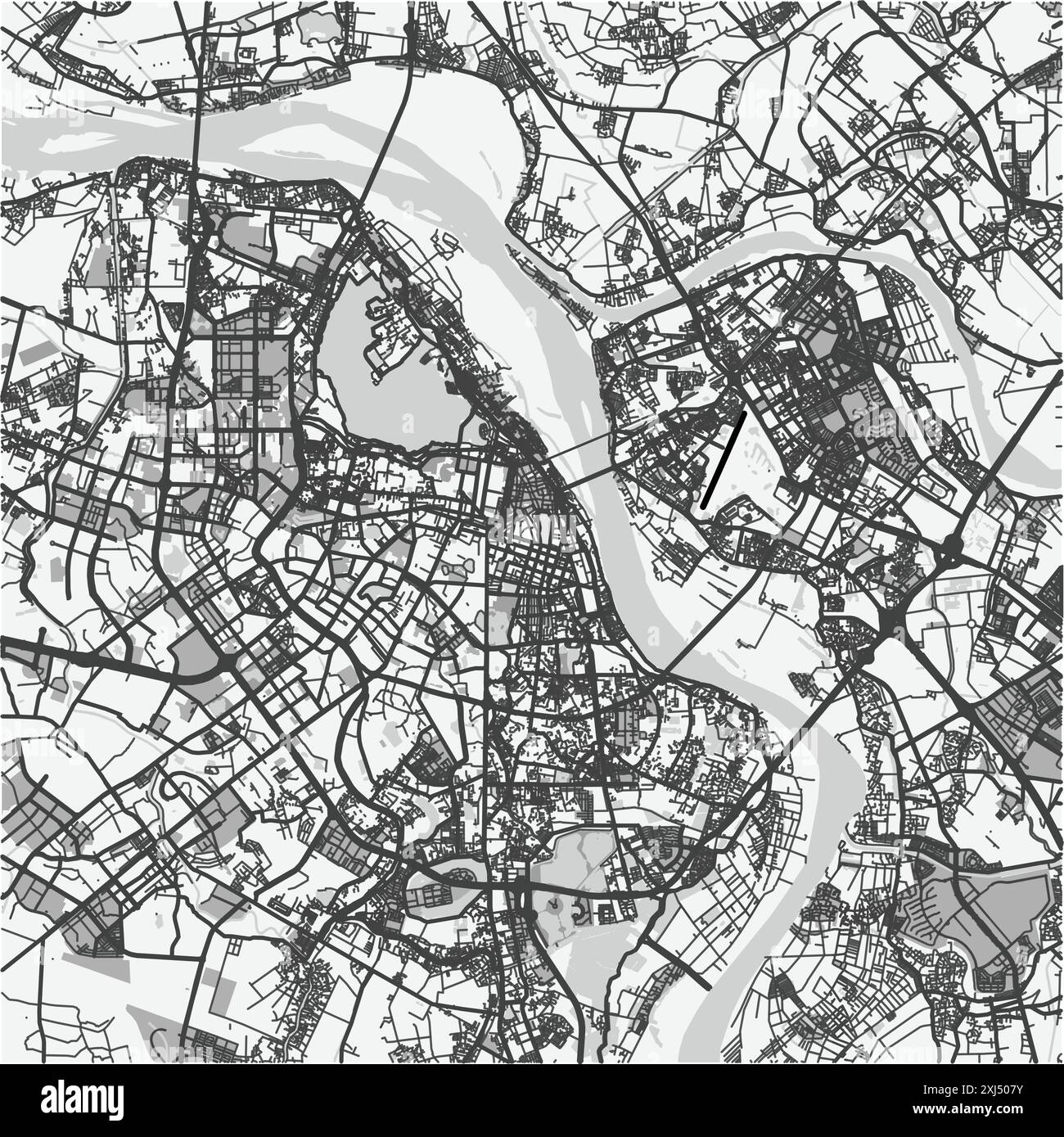 Map of Hanoi in Vietnam in grayscale. Contains layered vector with ...