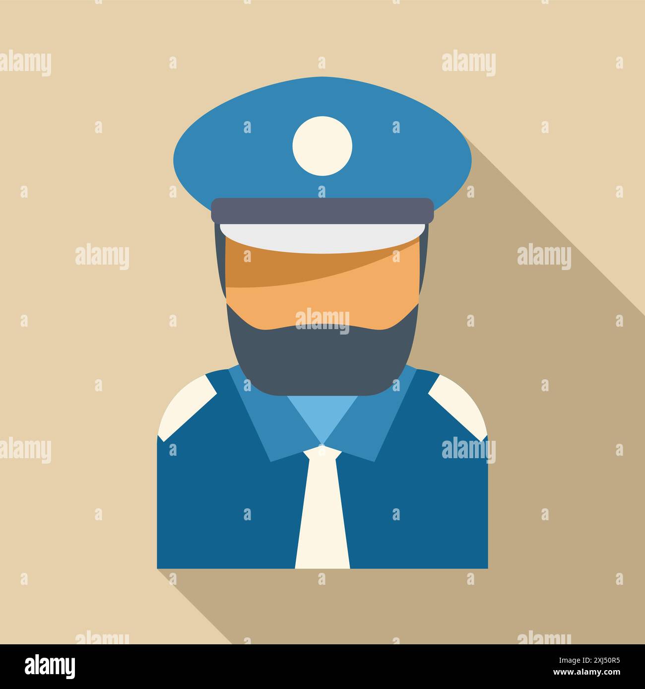 Security guard wearing blue uniform and hat, concept of security and ...