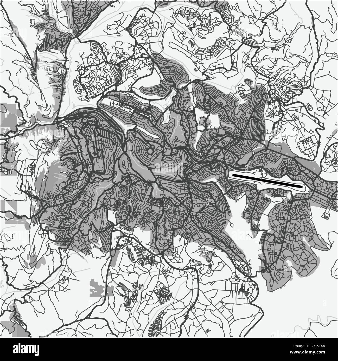 Map of Kigali in Rwanda in grayscale. Contains layered vector with ...