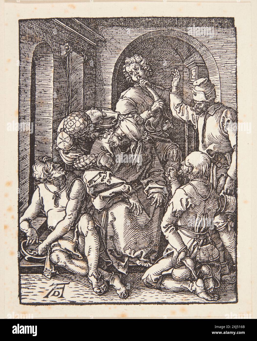 Woodcut by Albrecht Dürer depicting Christ being mocked, showing ...