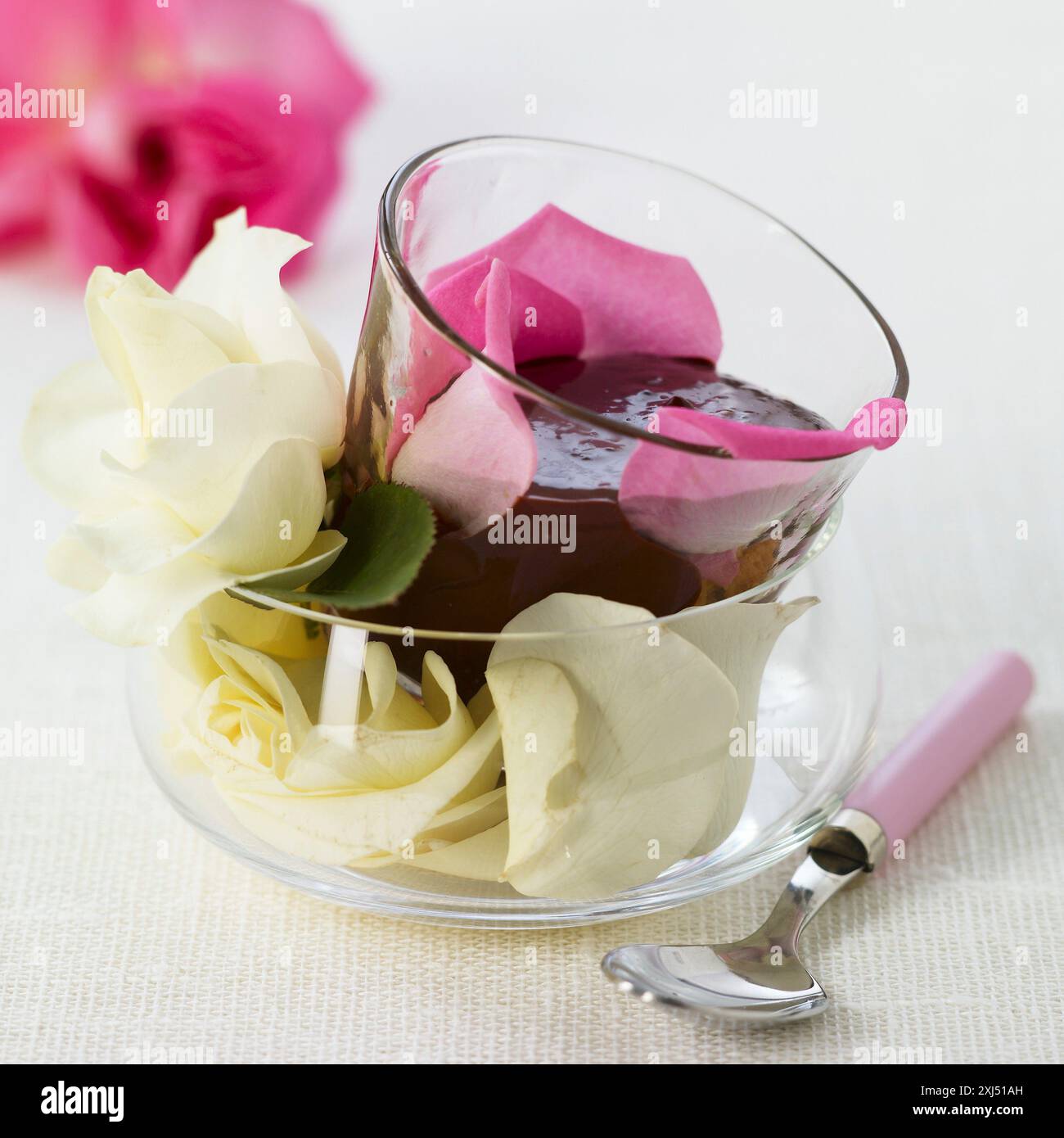 Chocolate and rose cream dessert Stock Photo - Alamy