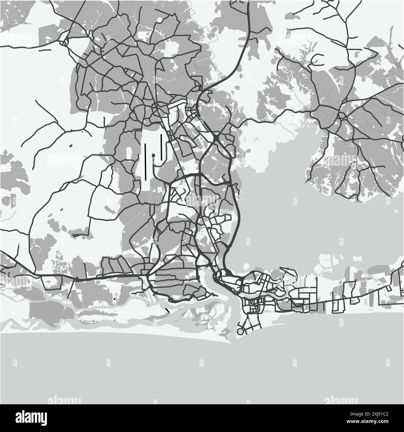 Map of Lagos in Nigeria in grayscale. Contains layered vector with ...