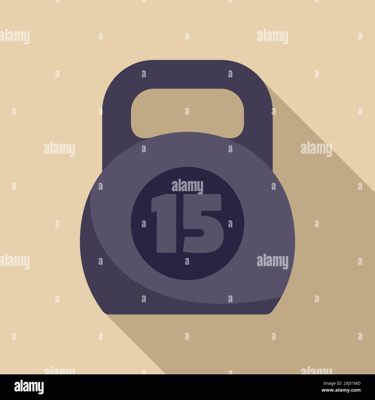 Fifteen kilogram kettlebell casting shadow on pale yellow background ...