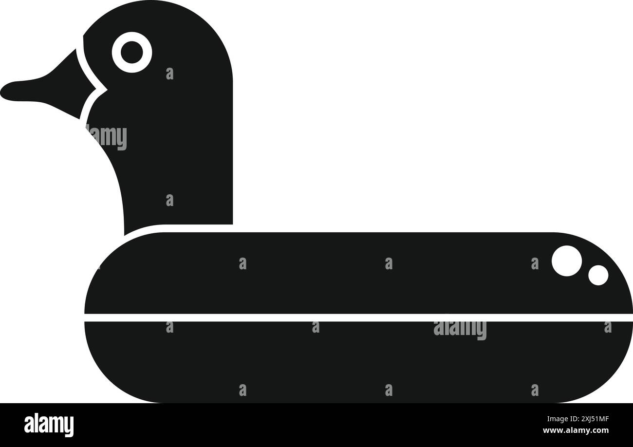 Black inflatable duck toy floating on water surface, simple icon in ...