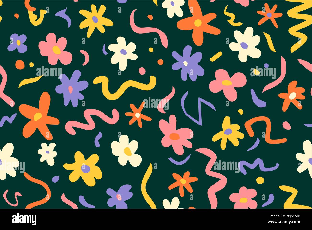 Fun shapes children seamless pattern. Flower geometric neon bright ...