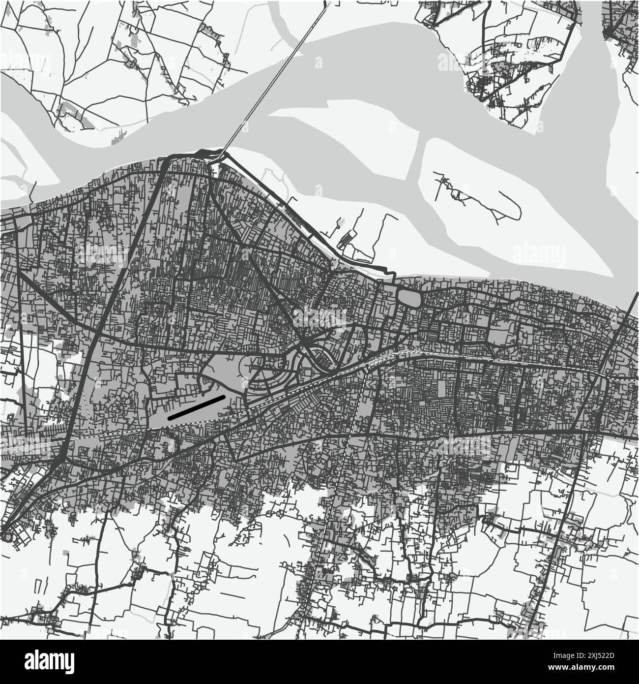 Map of Patna in India in grayscale. Contains layered vector with roads ...