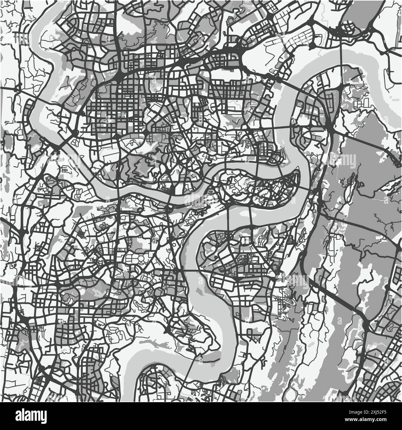 Map of Chongqing in China in grayscale. Contains layered vector with ...