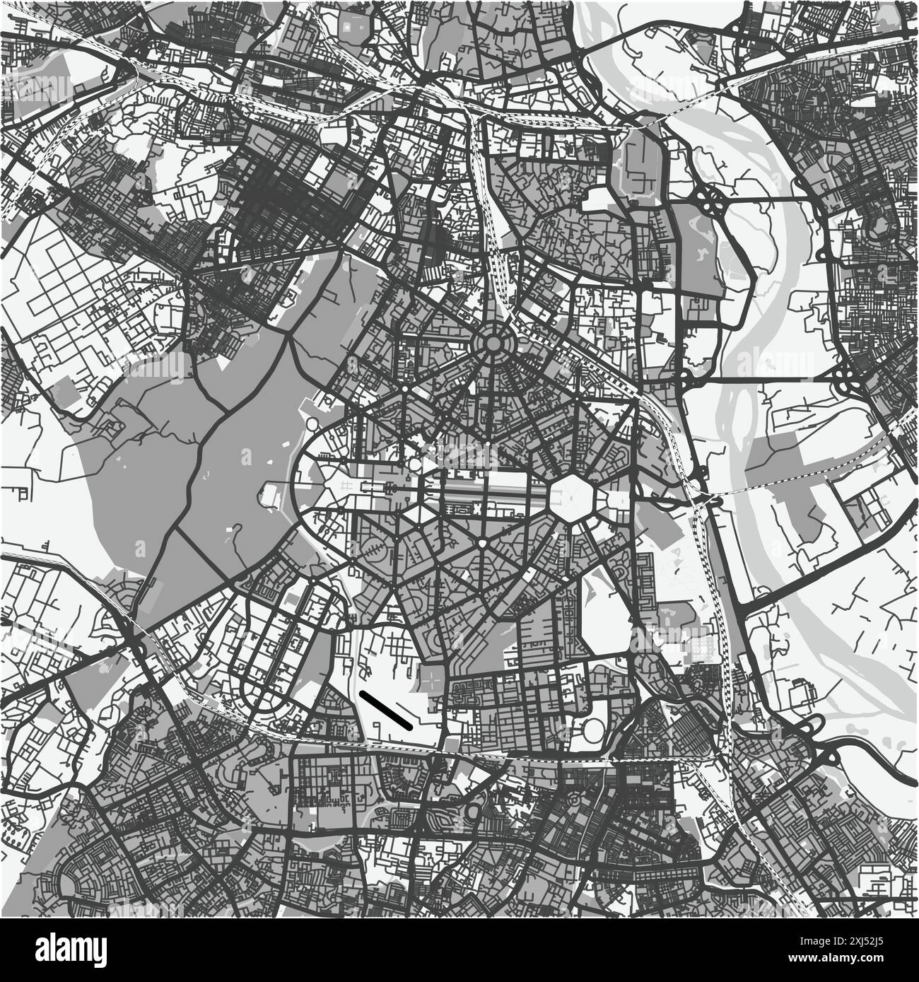 Map of New Delhi in India in grayscale. Contains layered vector with ...