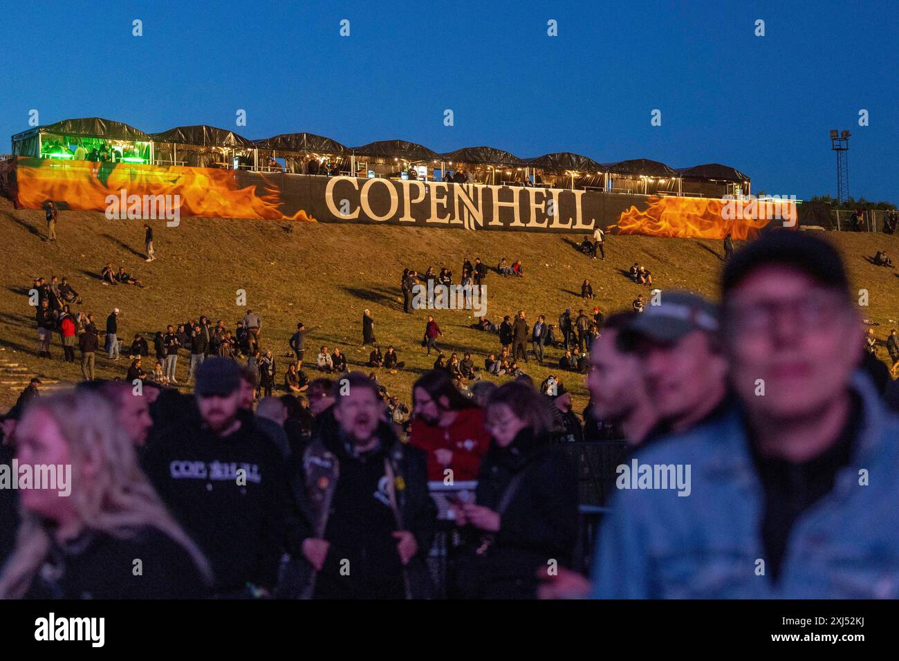 Copenhagen, Denmark - 19 June 2024: Festivalgoers in front of the logo ...