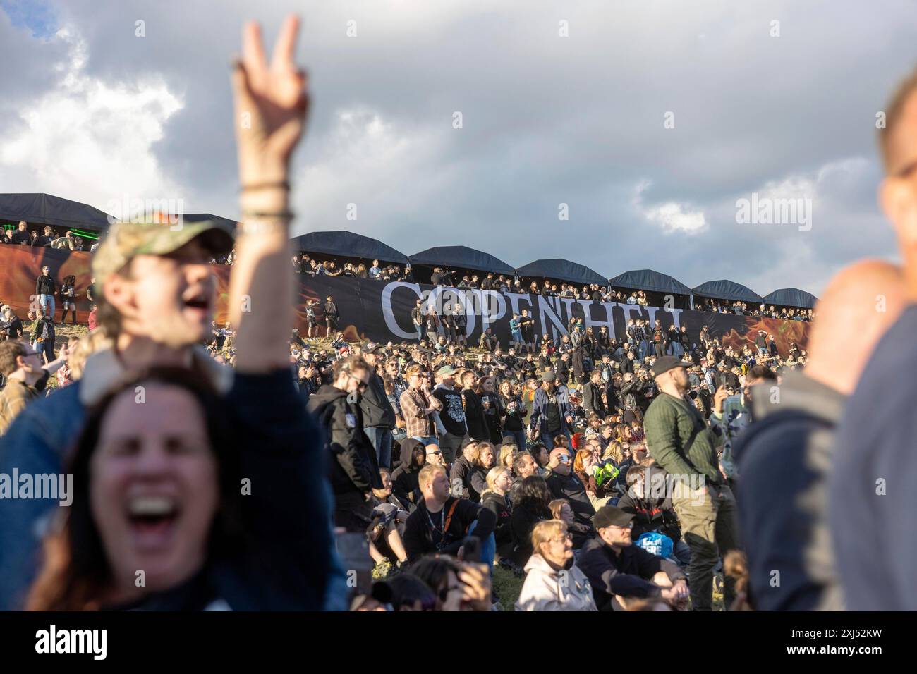 Copenhagen, Denmark - 19 June 2024: Festivalgoers in front of the logo ...