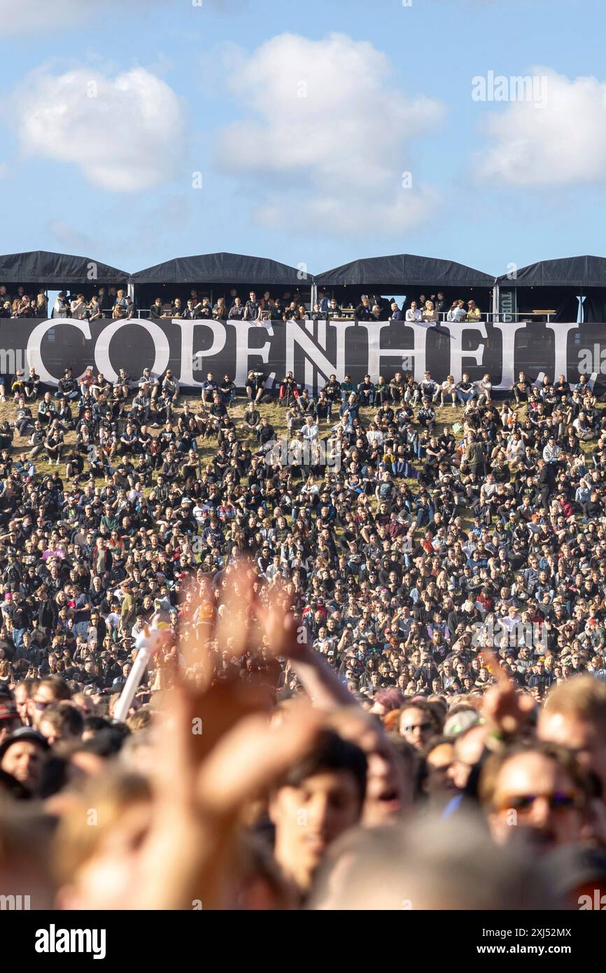 Copenhagen, Denmark - 19 June 2024: Festivalgoers in front of the logo ...