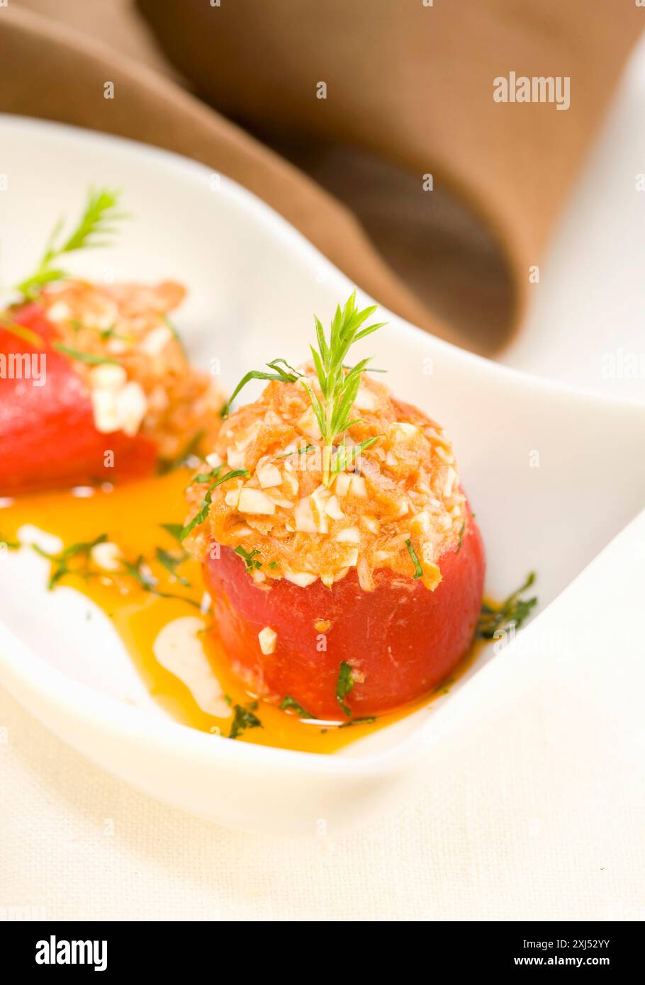 Red peppers stuffed with tuna Stock Photo - Alamy