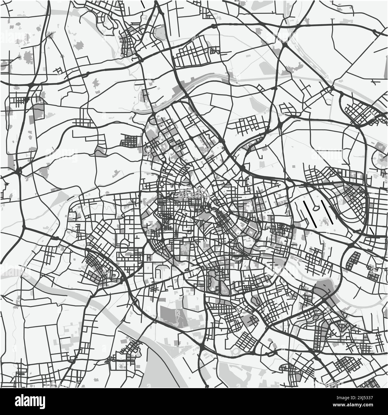 Map of Tianjin in China in grayscale. Contains layered vector with ...
