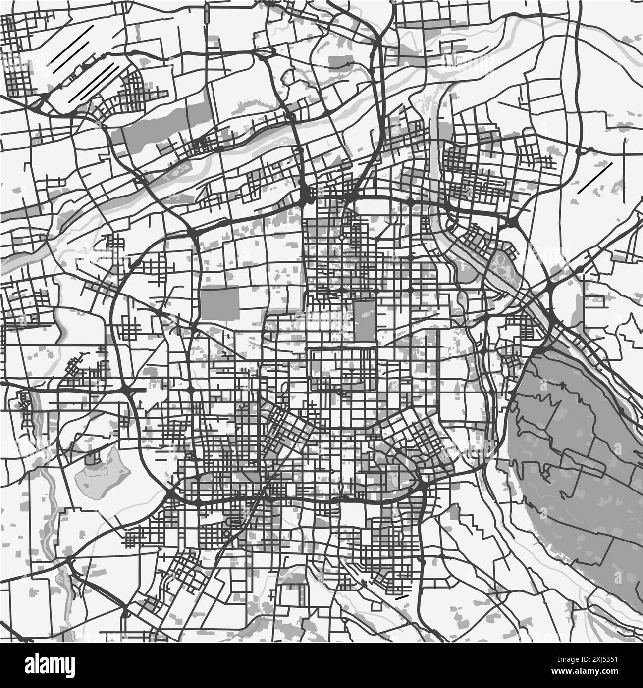 Map of Xi in an in grayscale. Contains layered vector with roads water, parks, etc Stock Vector ...