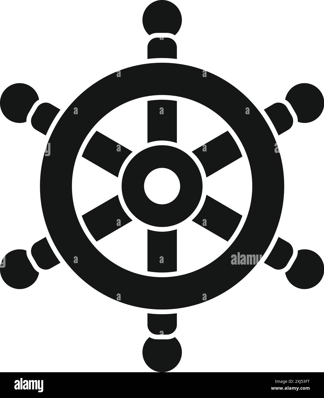 Simple black and white ship steering wheel, a symbol of navigation and ...