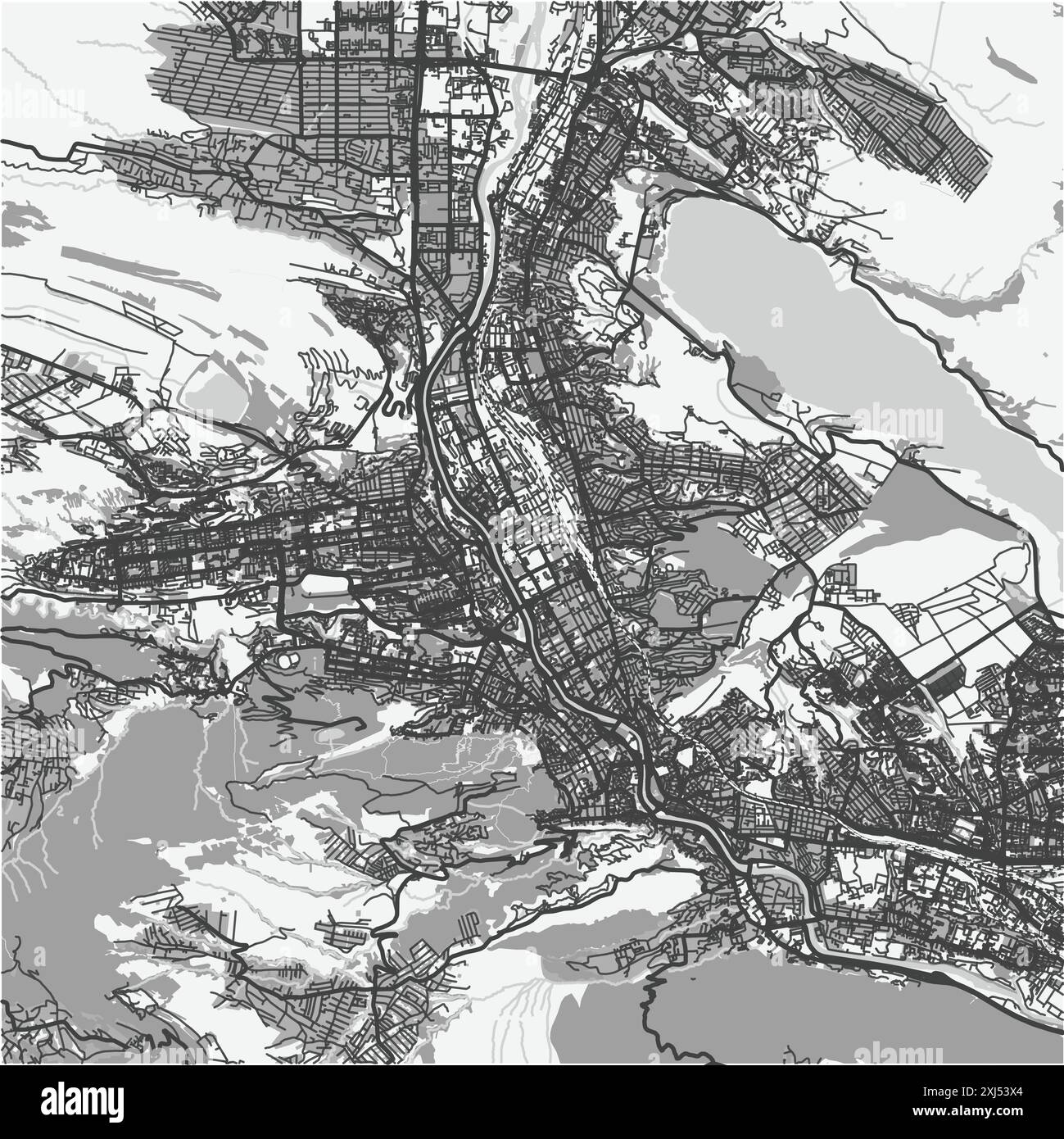Map of Tbilisi in Georgia in grayscale. Contains layered vector with ...