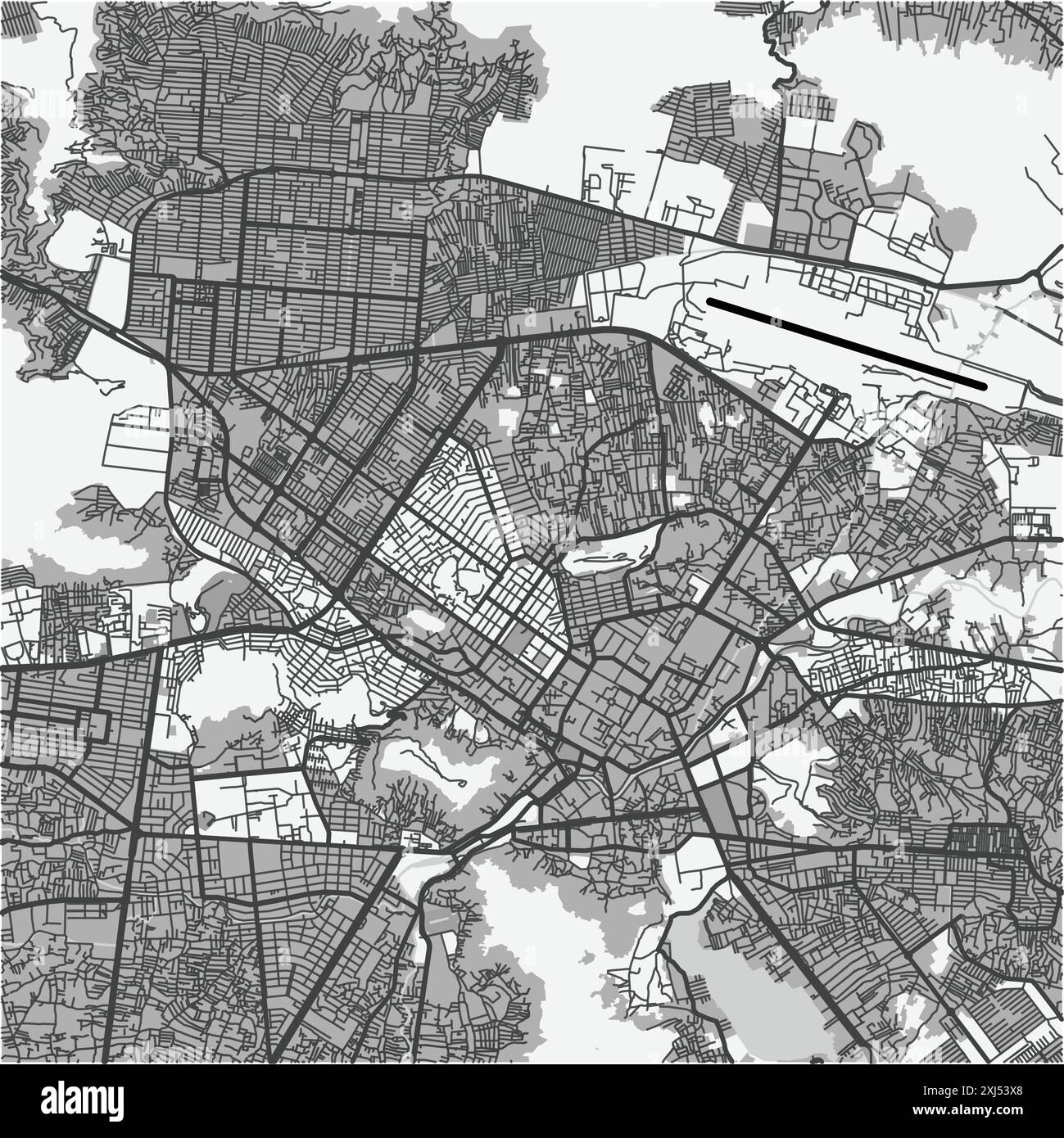 Map of Kabul in Afghanistan in grayscale. Contains layered vector with ...