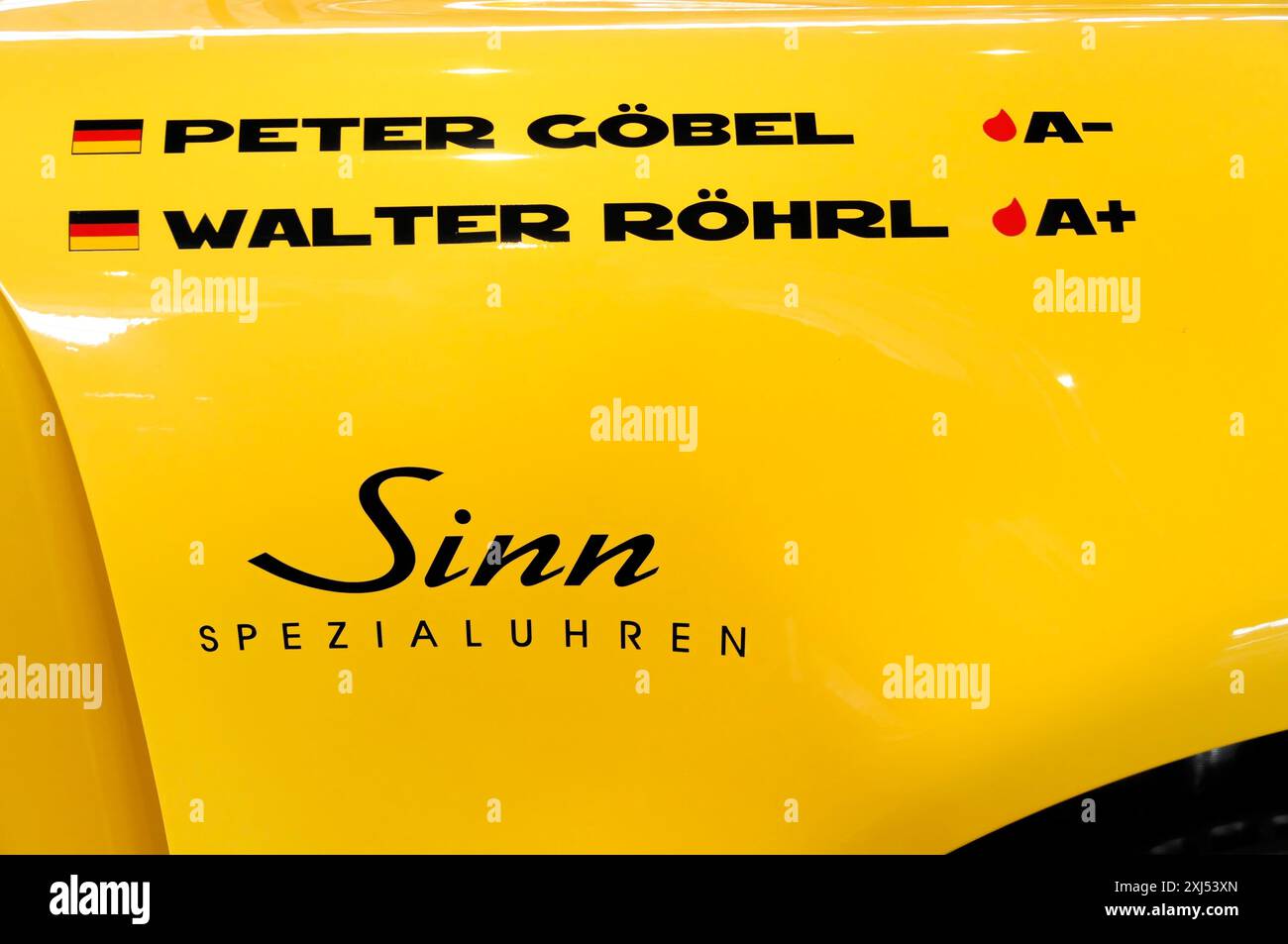 RETRO CLASSICS 2010, Stuttgart Messe, A yellow car with the names Peter ...