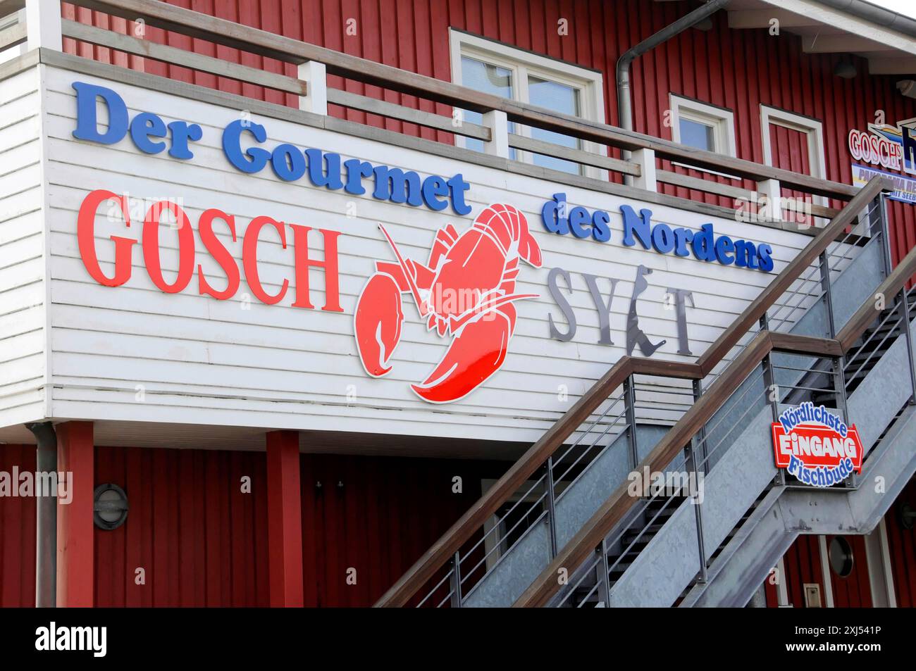Logo Gosch Sylt on the back of the restaurant, harbour of List, North ...