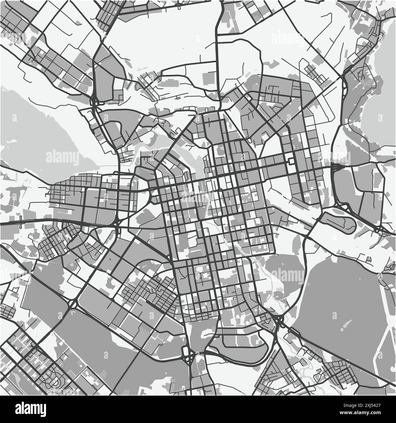 Map of Yekaterinburg in Russia in grayscale. Contains layered vector ...