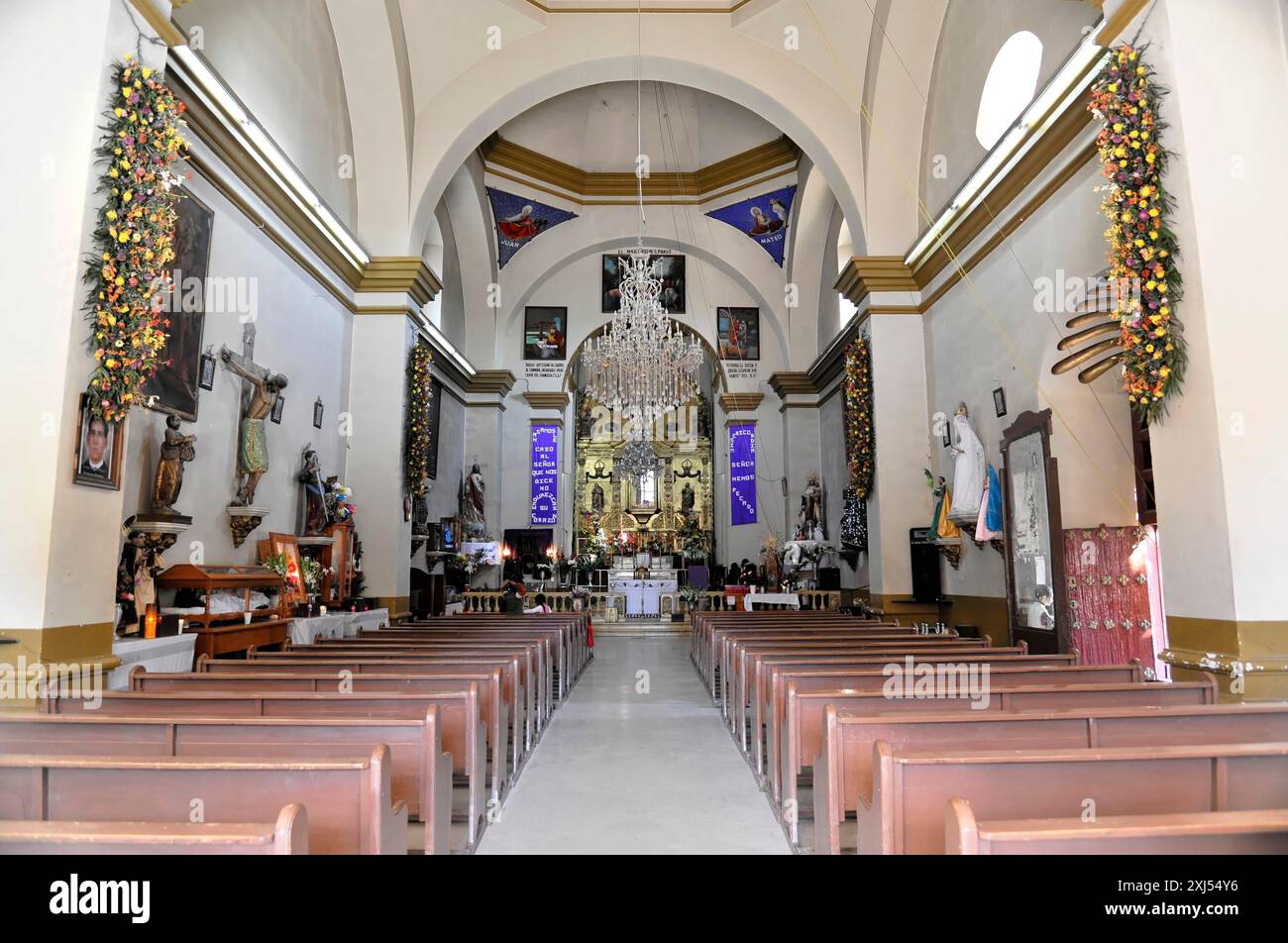 Mitla, Oaxaca, Mexico, Central America, Spacious church interior with ...