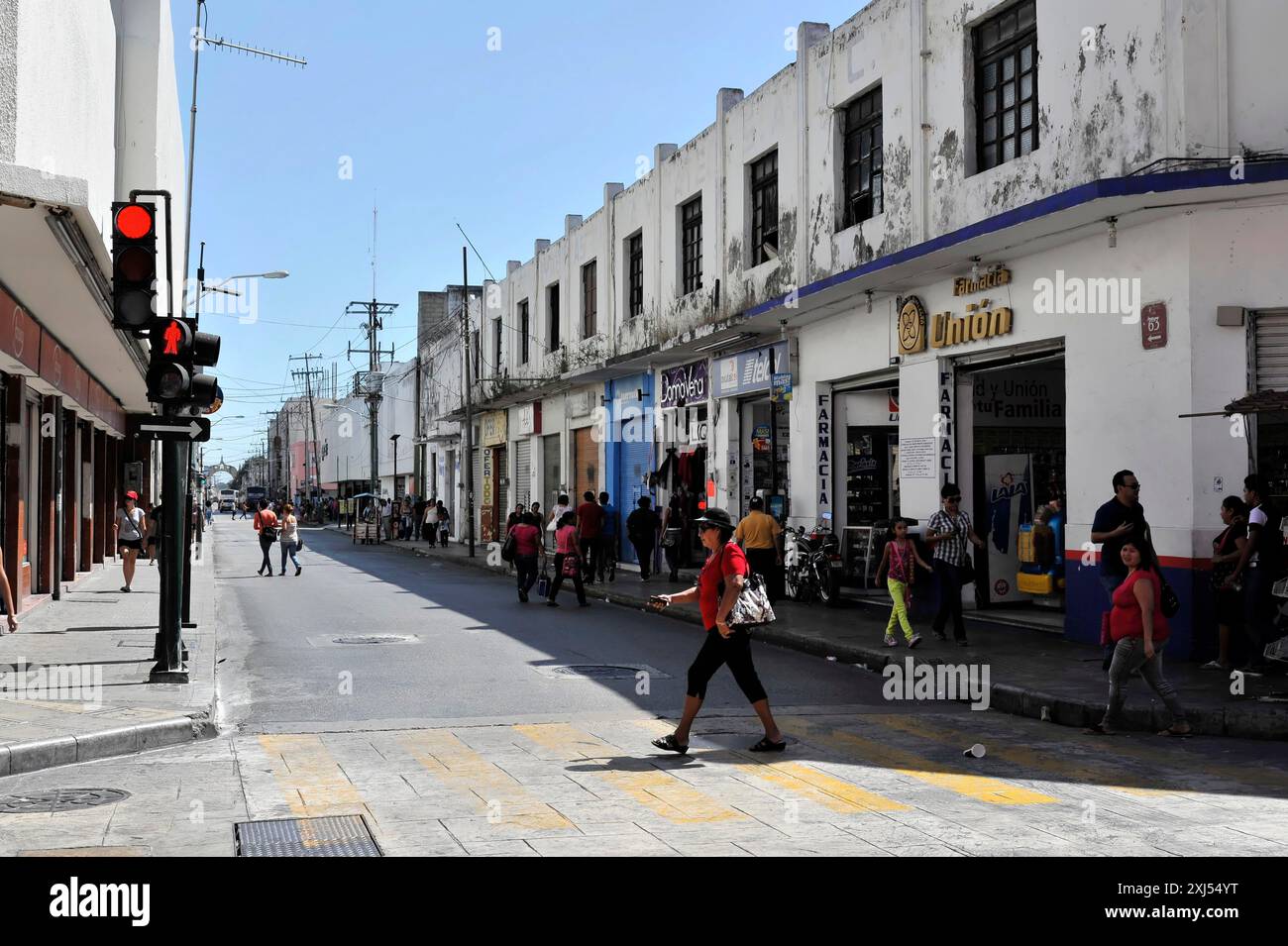 Merida, Yucatan, Mexico, Central America, Urban street with pedestrians ...