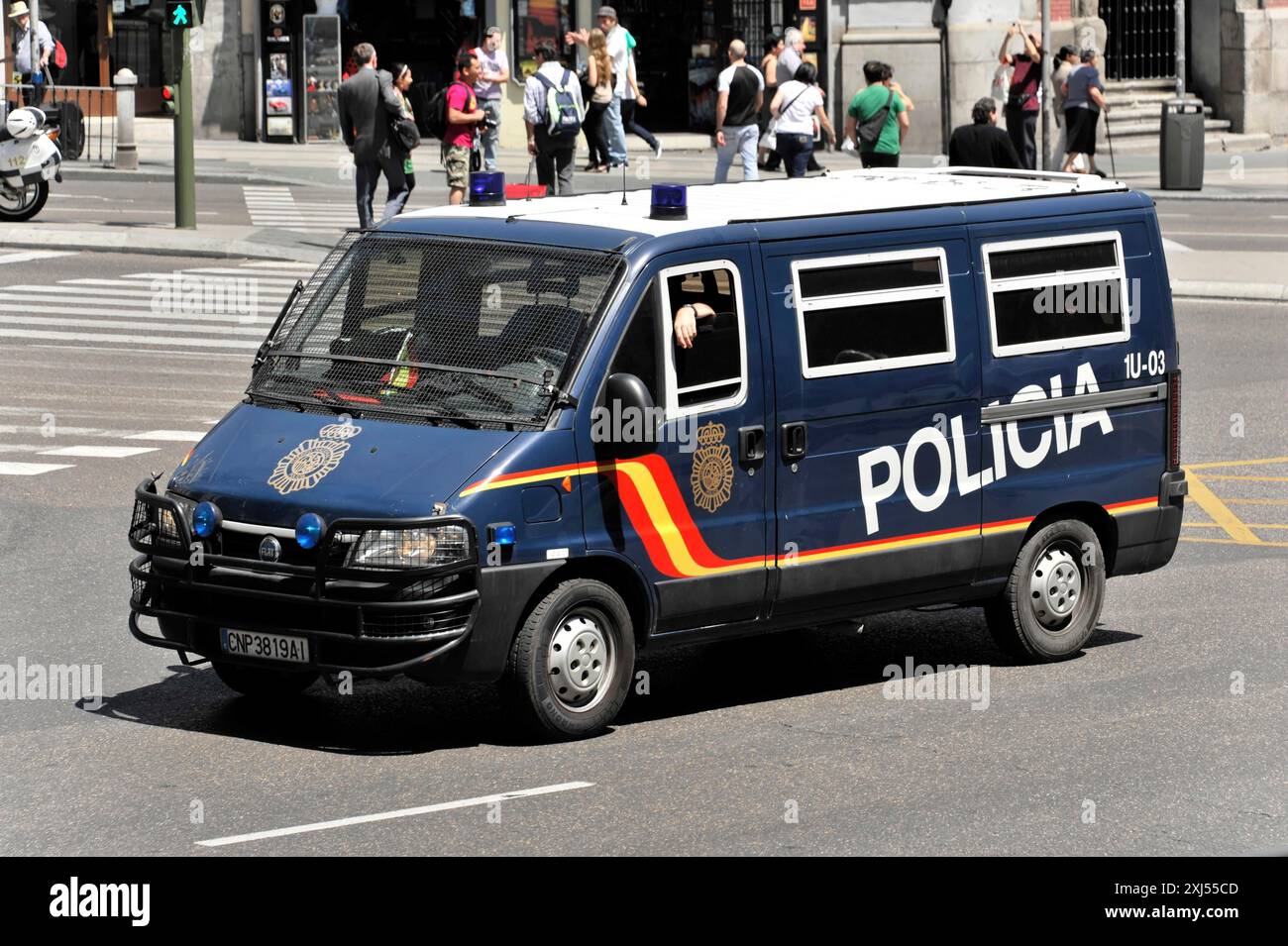 Madrid, Spain, Europe, police car with illuminated lights on a busy ...