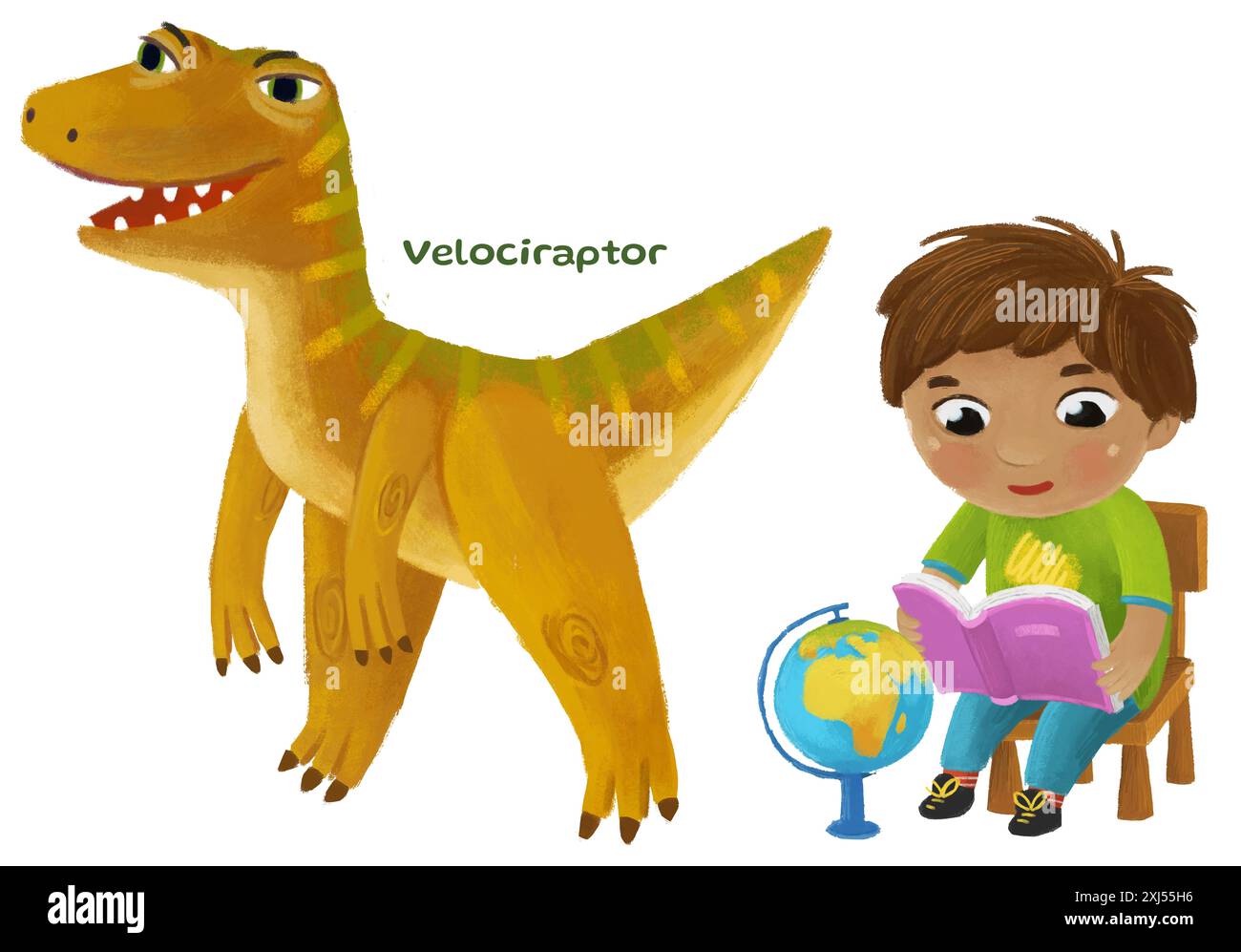 cartoon happy and funny colorful prehistoric dinosaur dino velociraptor ...
