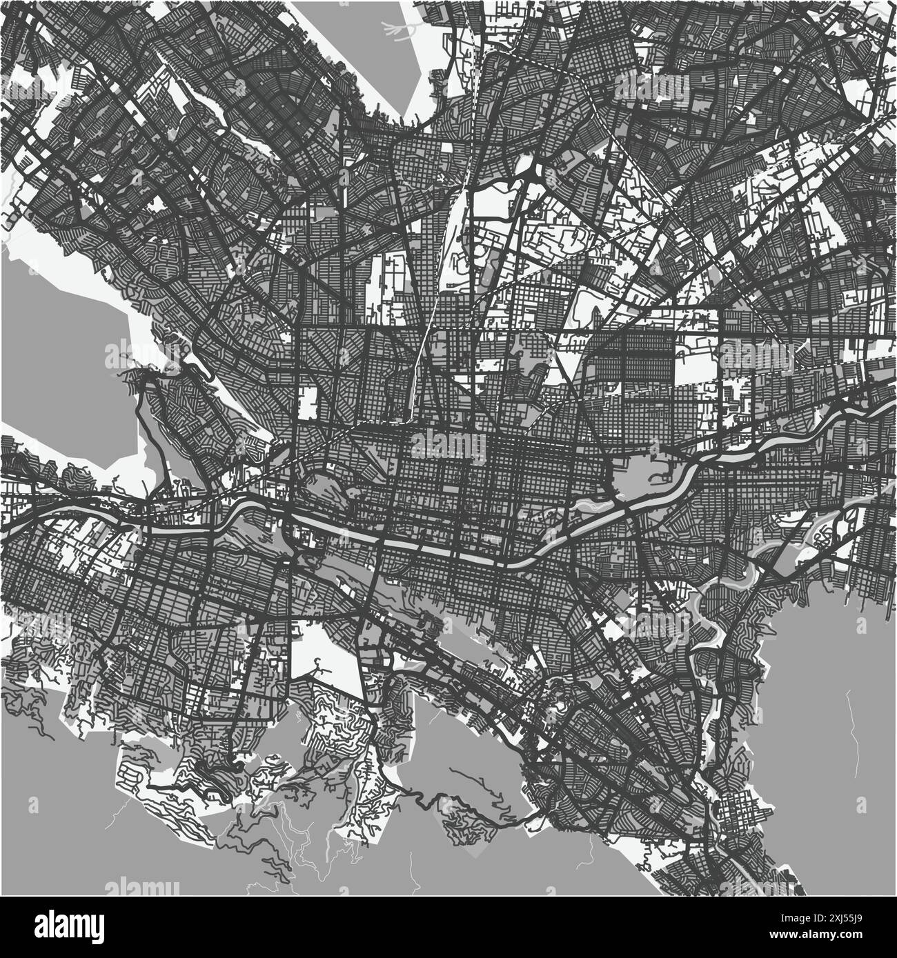 Map of Monterrey in Mexico in grayscale. Contains layered vector with ...