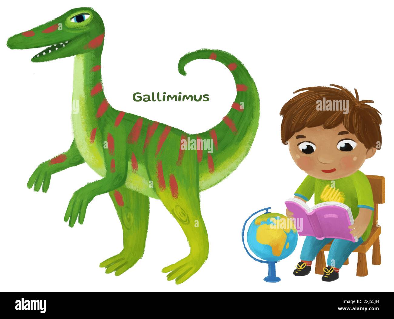 cartoon happy and funny colorful prehistoric dinosaur dino gallimimus ...