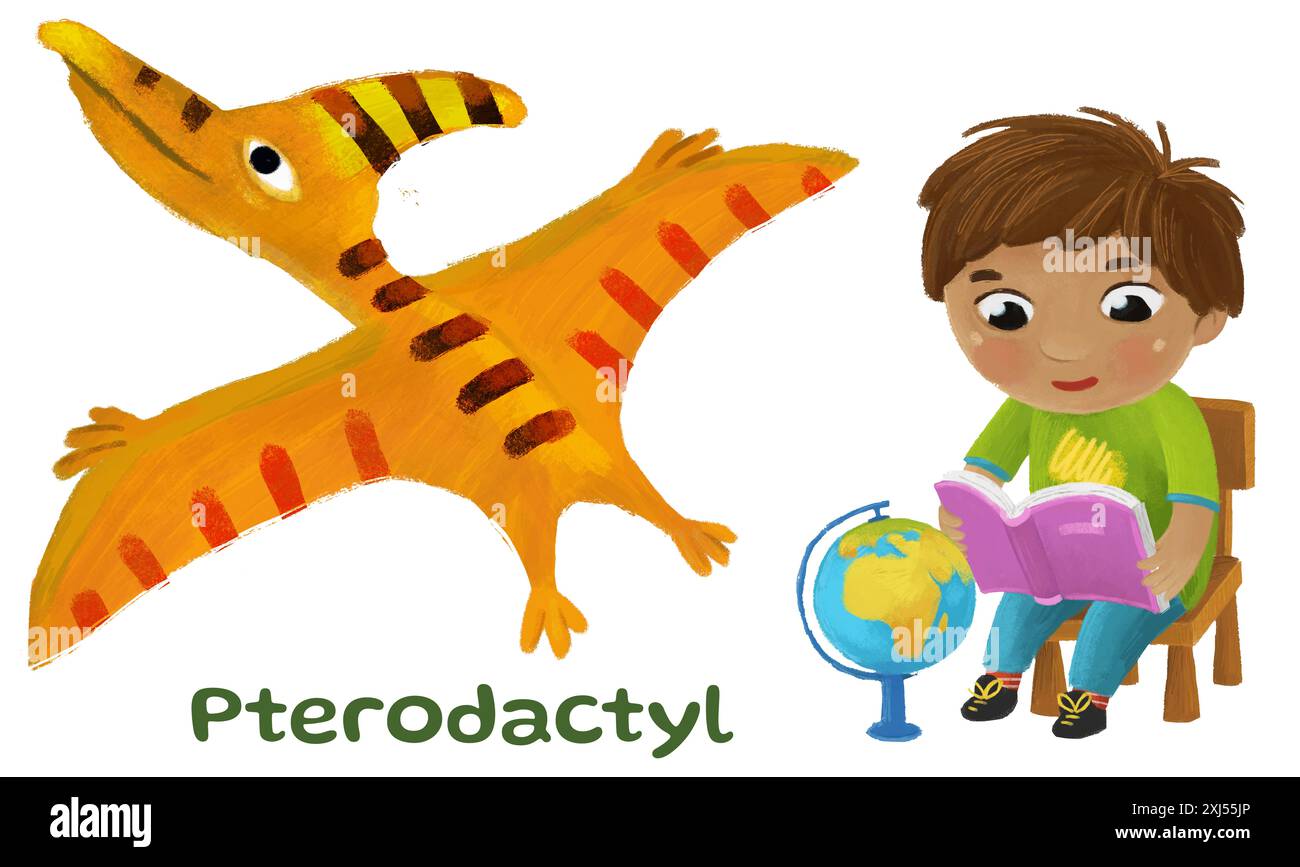 cartoon happy and funny colorful prehistoric dinosaur dino pterodactyl ...