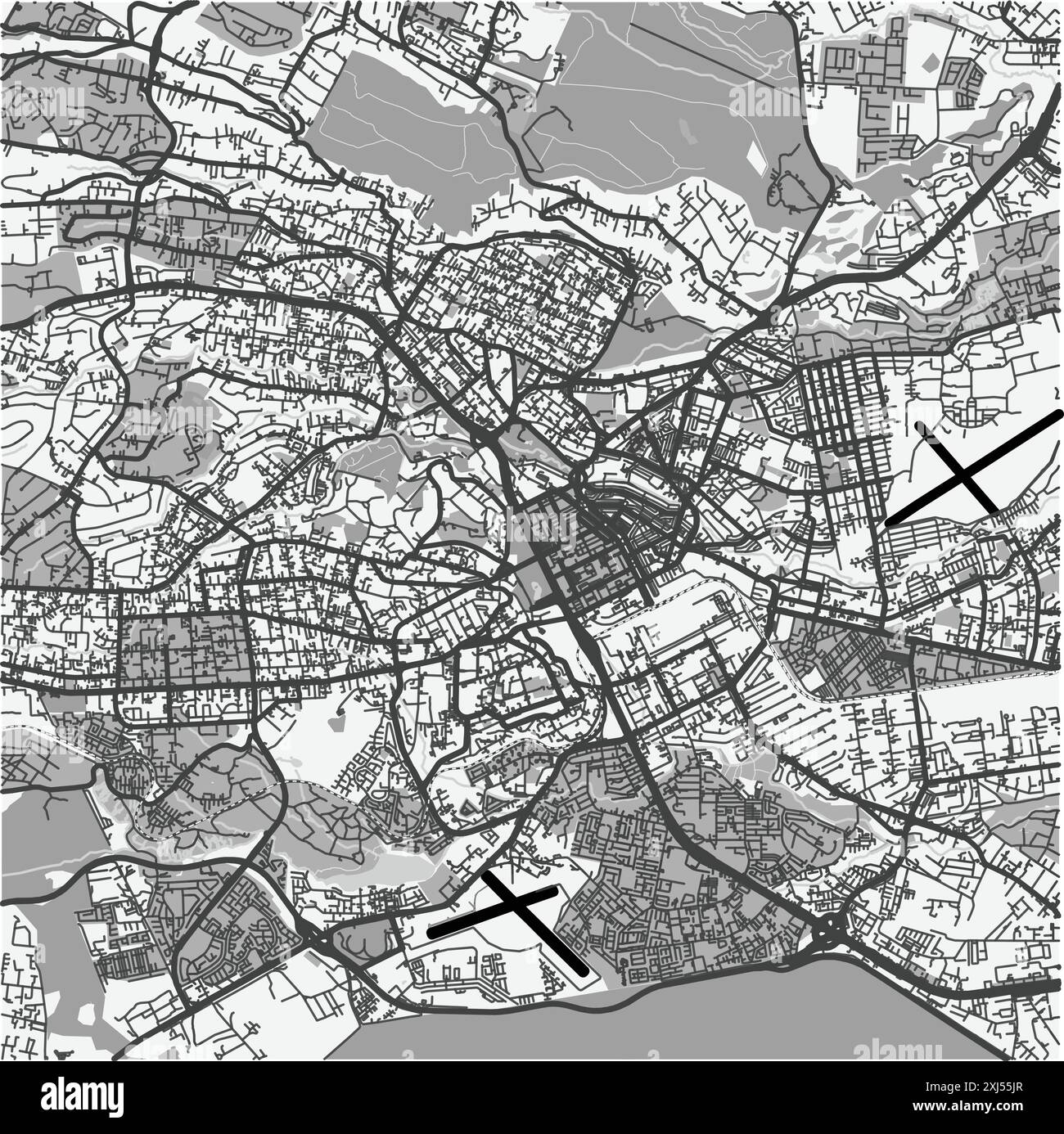 Map of Nairobi in Kenya in grayscale. Contains layered vector with ...