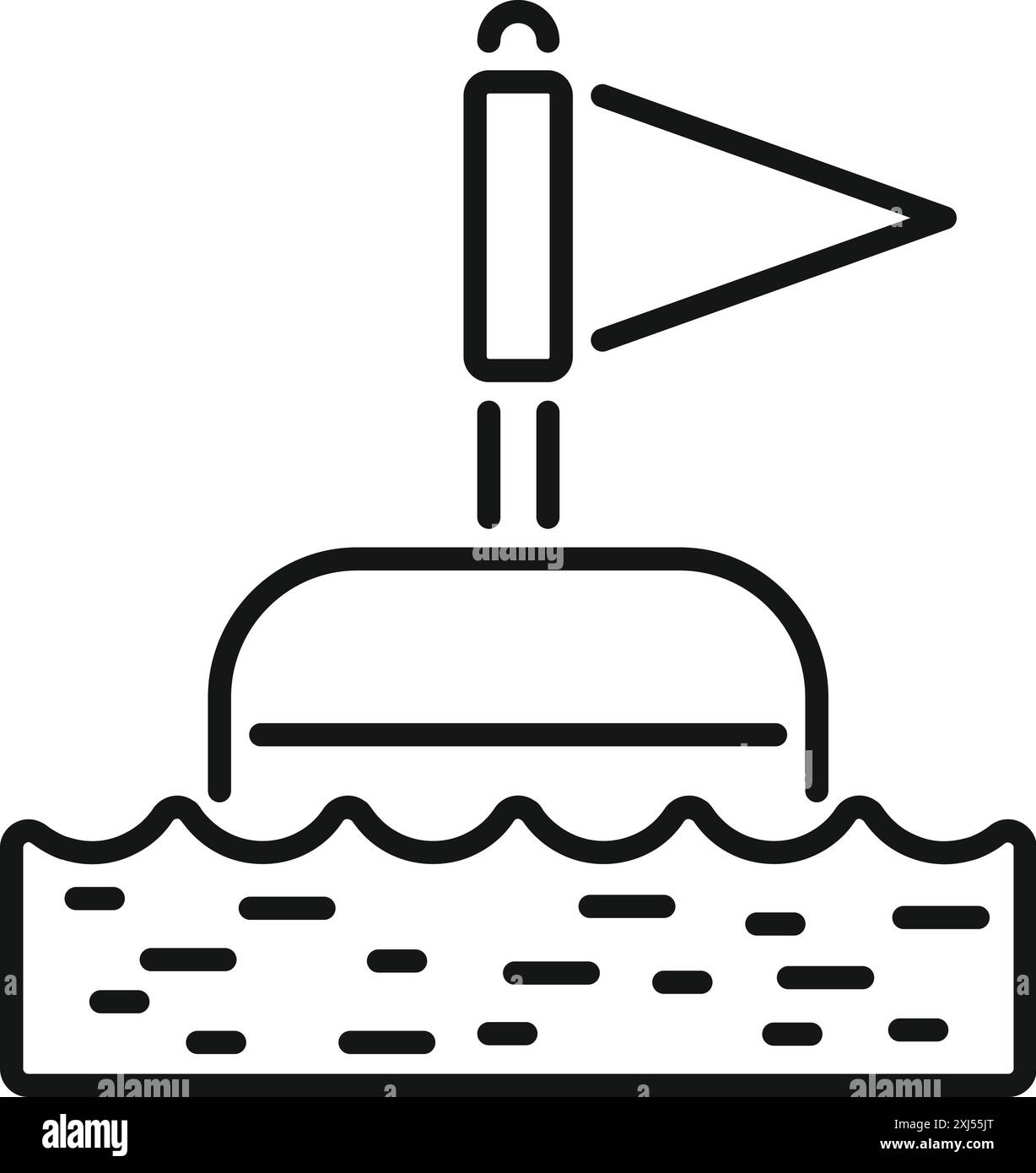 Simple black and white icon of a buoy floating on the water with a flag ...