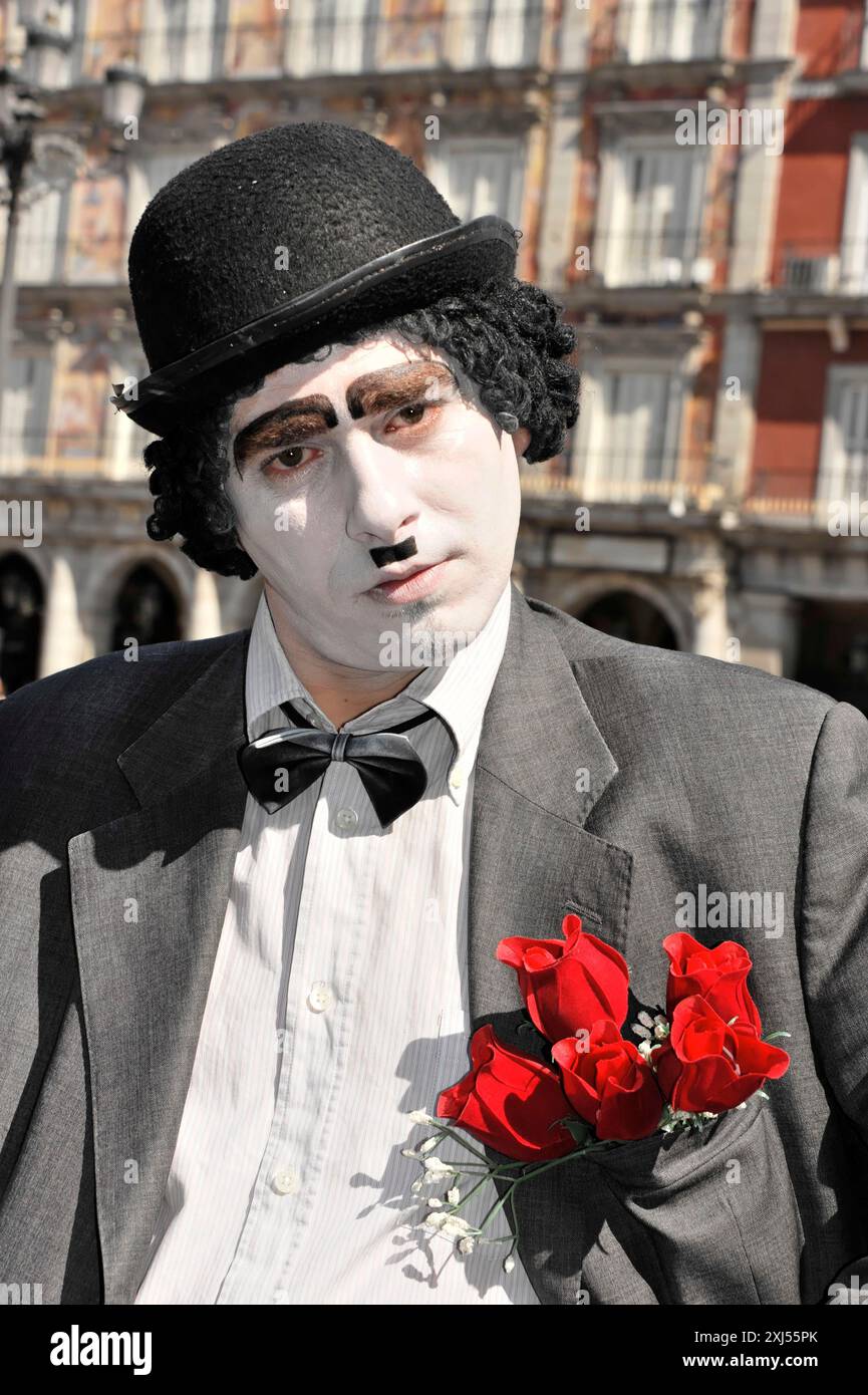 Charles Chaplin impersonator, street performer, Madrid, Spain, street ...