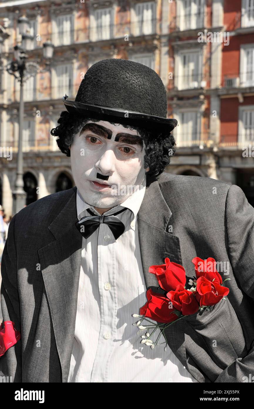 Charles Chaplin impersonator, street performer, Madrid, Spain, portrait ...