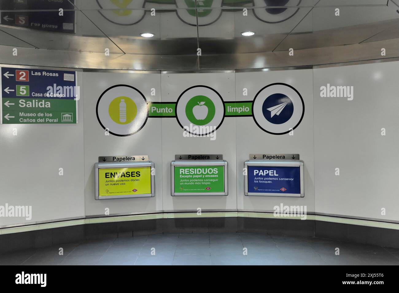 Madrid, Spain, Europe, Metro station in Madrid with signs for waste ...