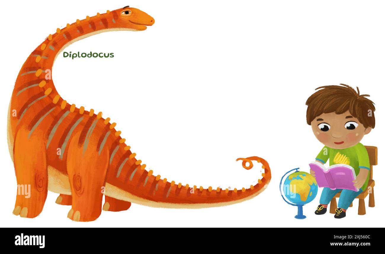 cartoon happy and funny colorful prehistoric dinosaur dino diplodocus ...