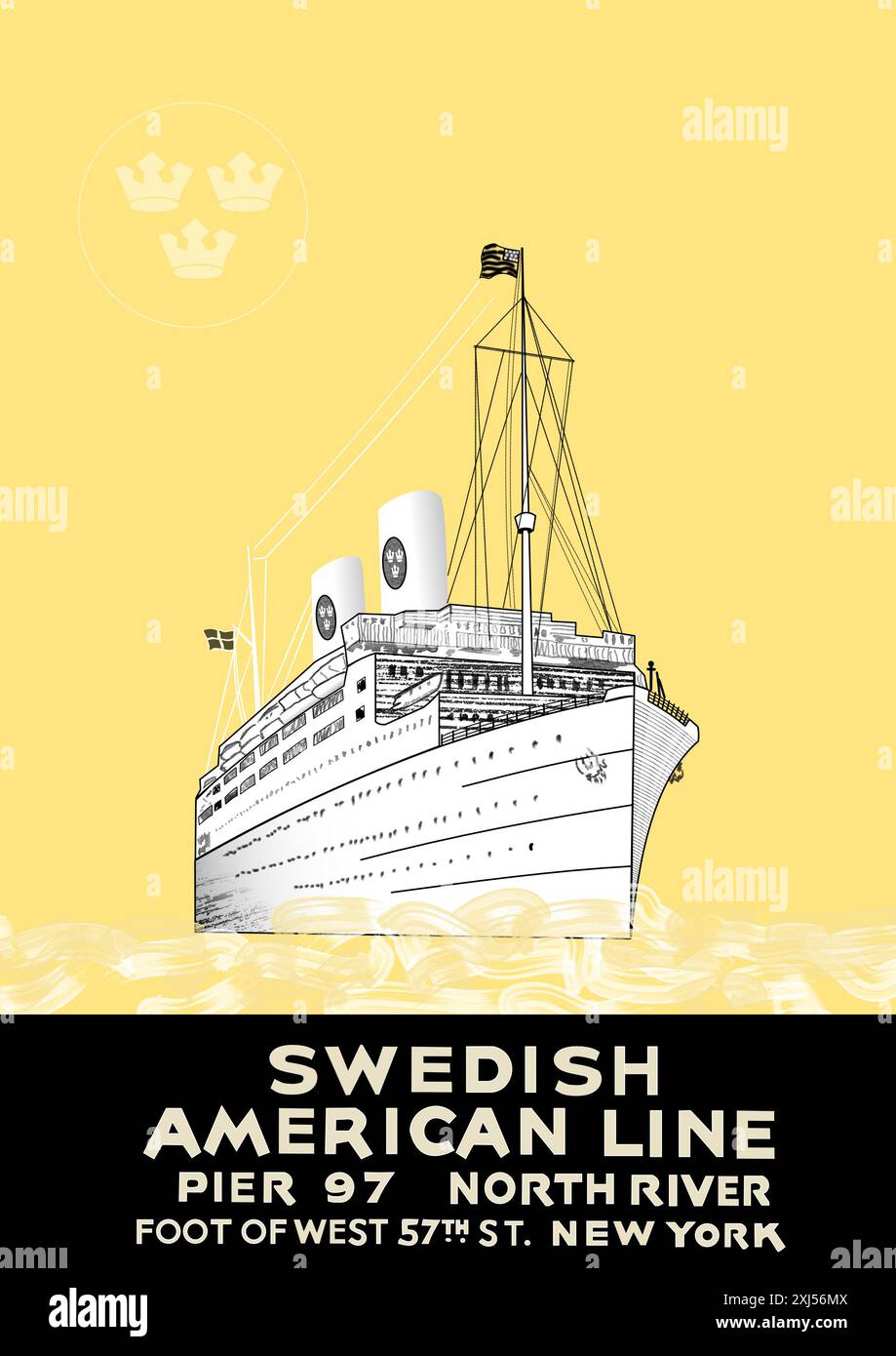 Illustration of Swedish America Line flag ship Stock Photo - Alamy