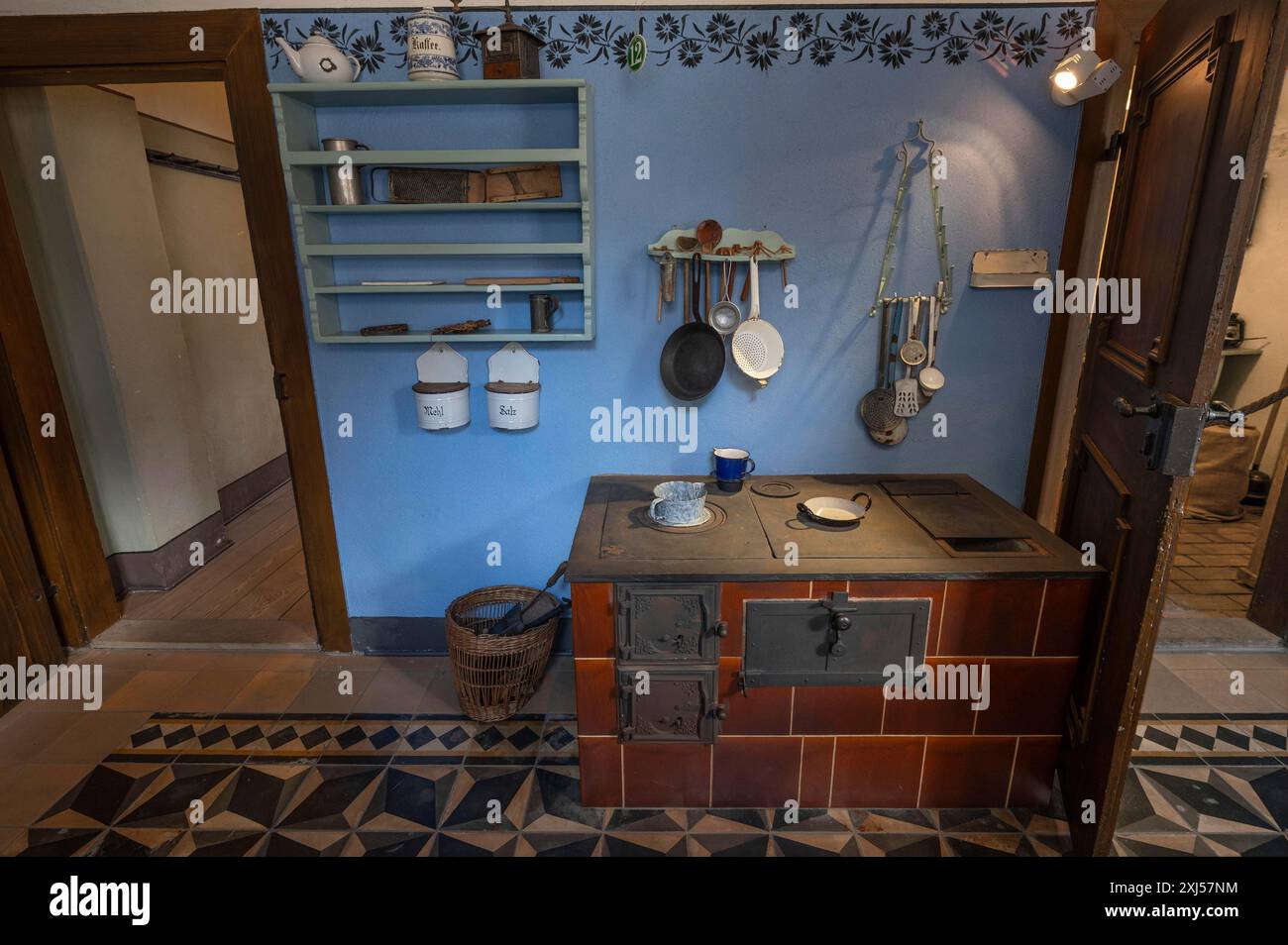 Cooker in the kitchen with furnishings around 1900, baker's house built in 1793, today ...