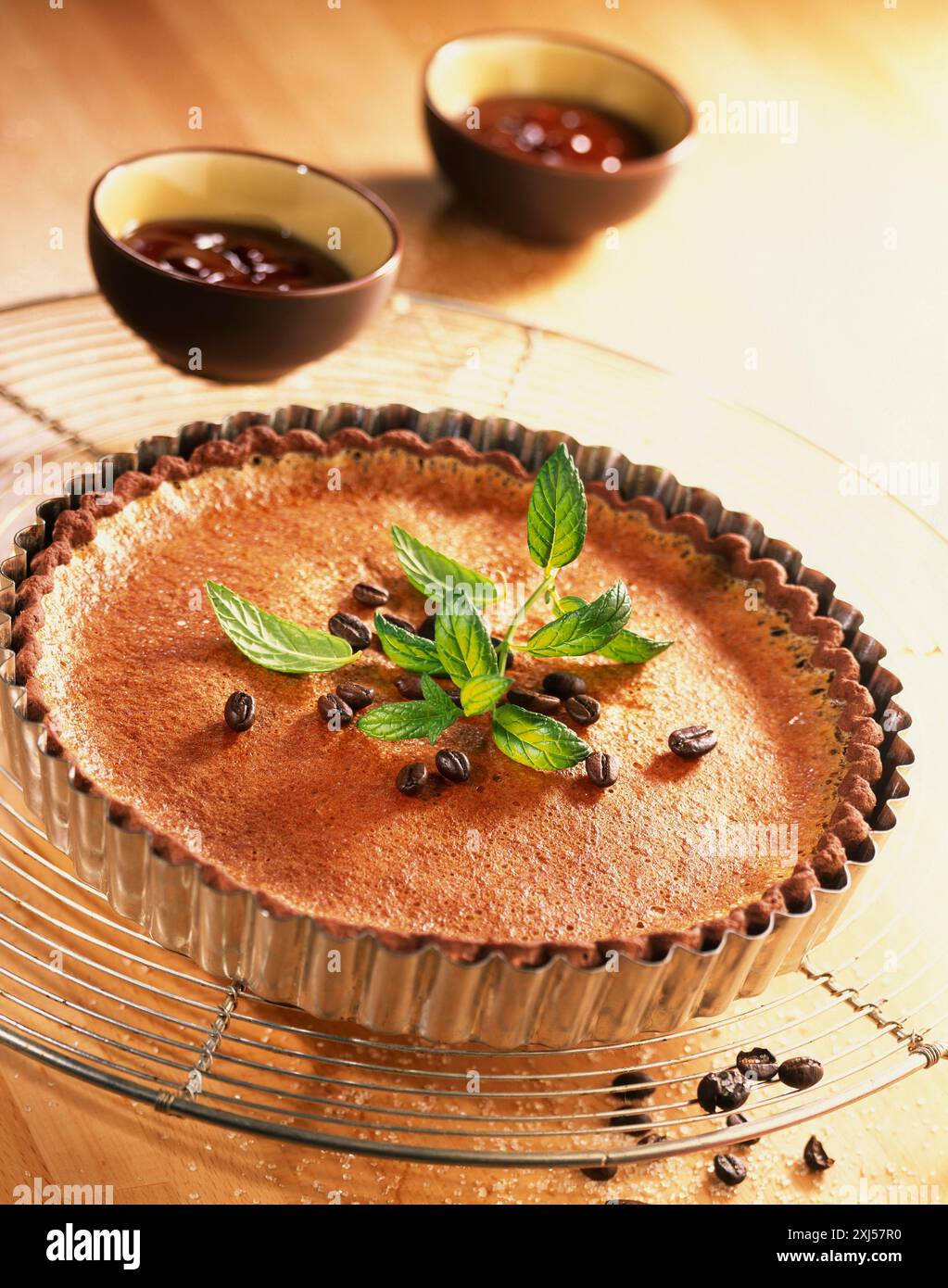 Coffee tart with chocolate sauce Stock Photo - Alamy