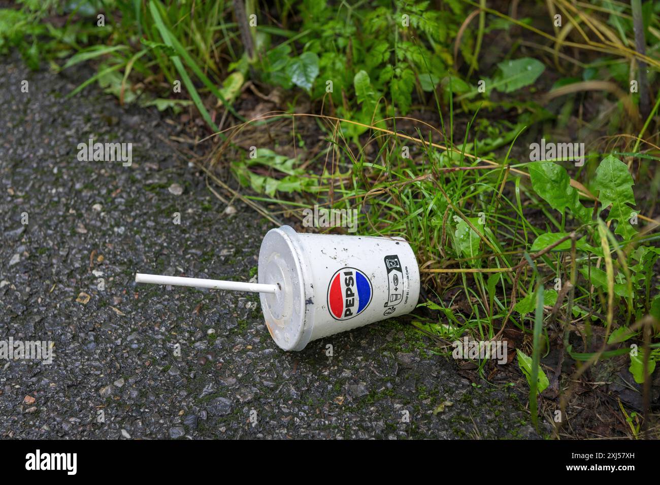 Symbolic image of environmental pollution, discarded drinking can ...