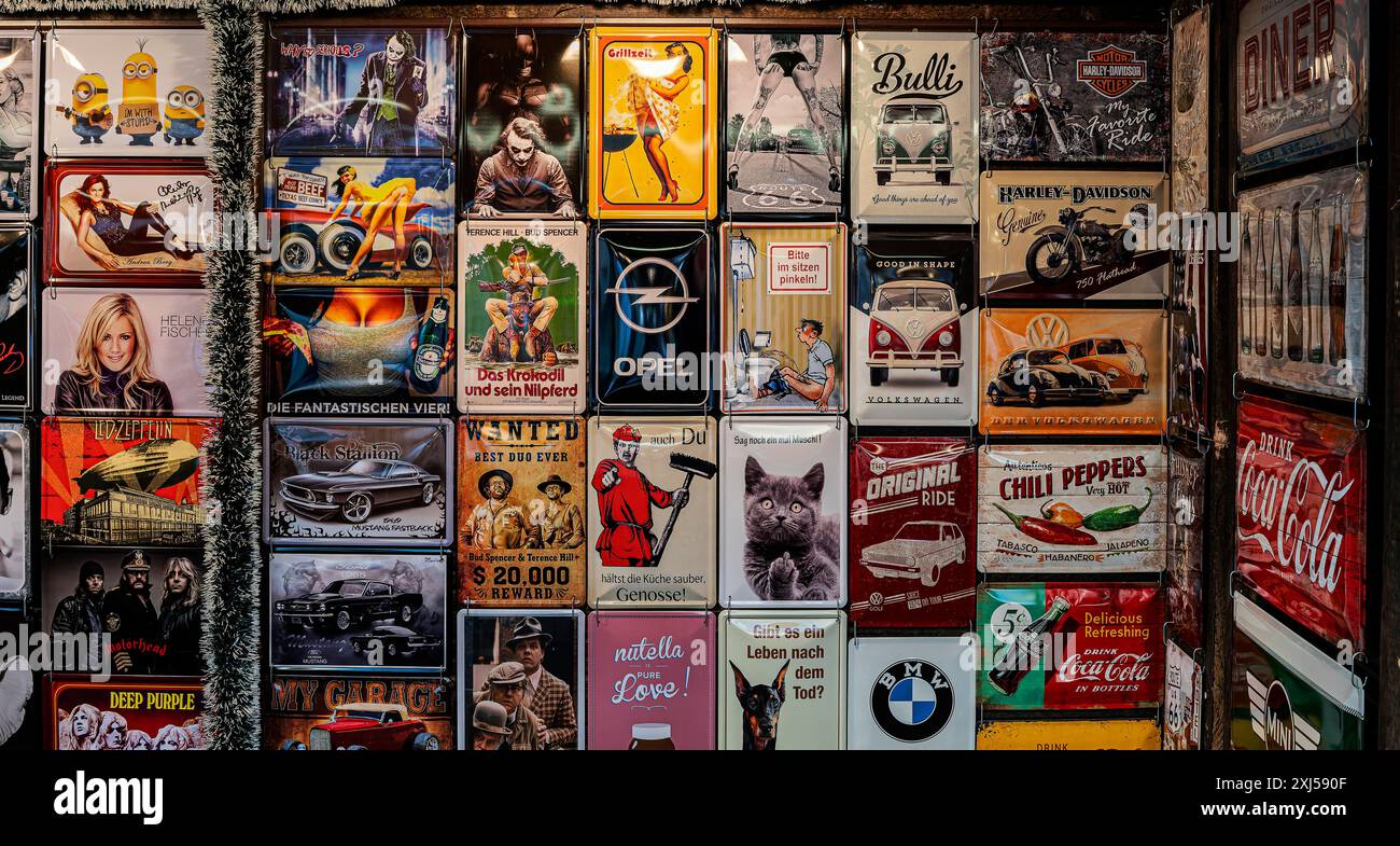 Vintage, nostalgic metal advertising signs, Berlin, Germany Stock Photo ...